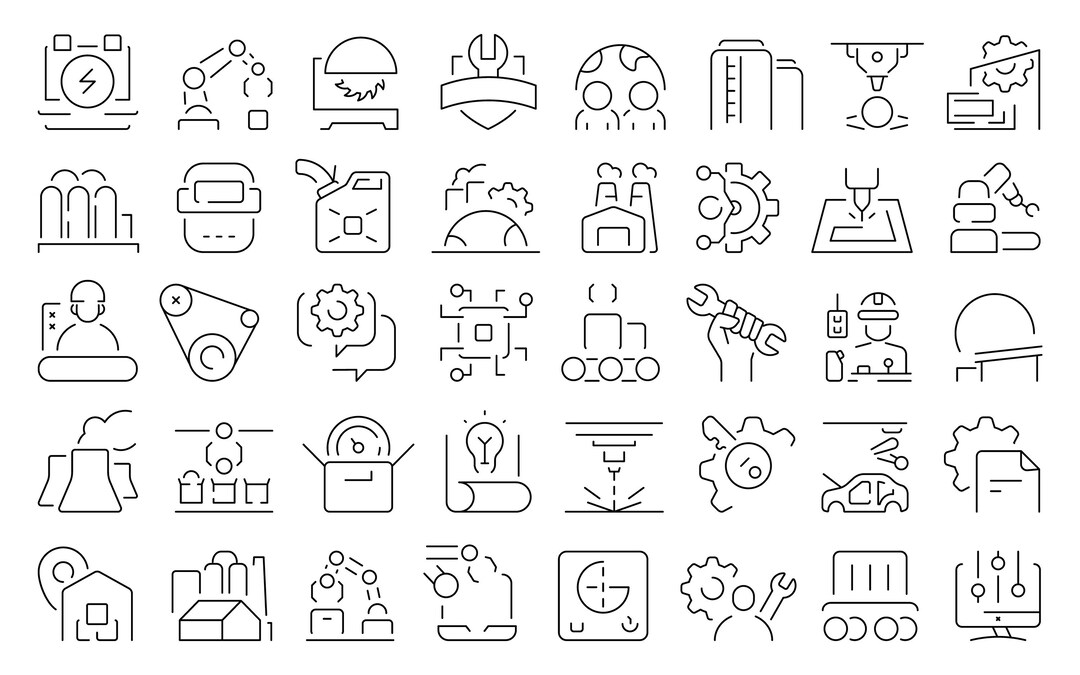 Industrial & Manufacturing Line Icons – 40 Minimalist Vector Icons - Etsy