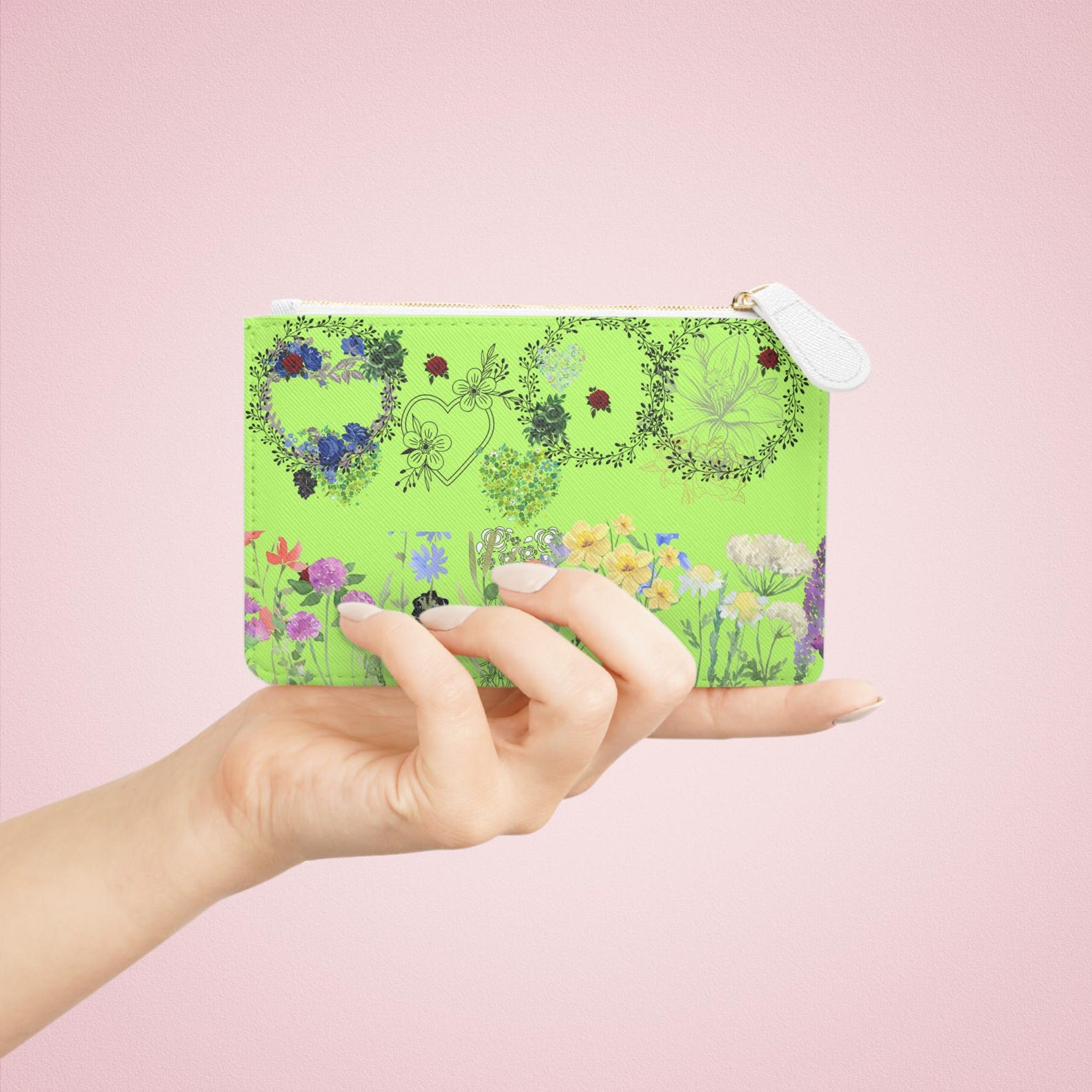 Green Floral Mini Clutch Bag, Small Purse Wallet, Botanical Flower ...