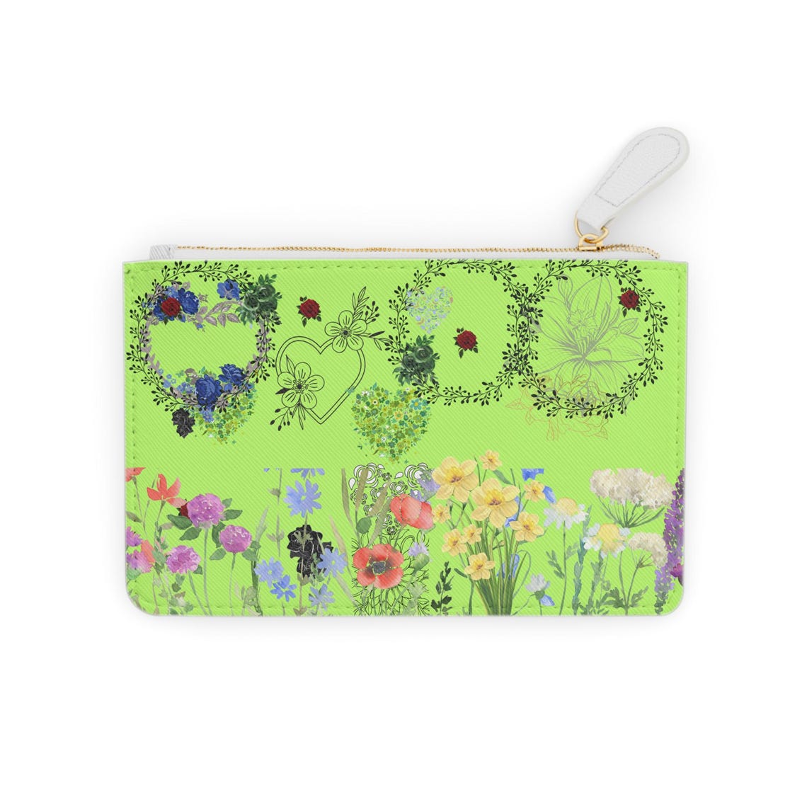 Green Floral Mini Clutch Bag, Small Purse Wallet, Botanical Flower ...