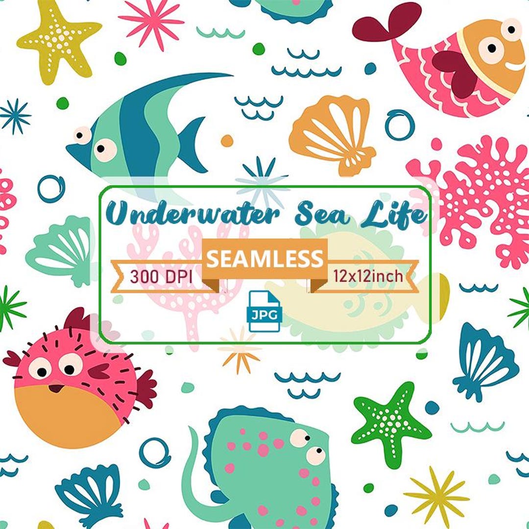 Cute Underwater Sea Life Seamless Pattern | Ocean Fish Digital Paper ...