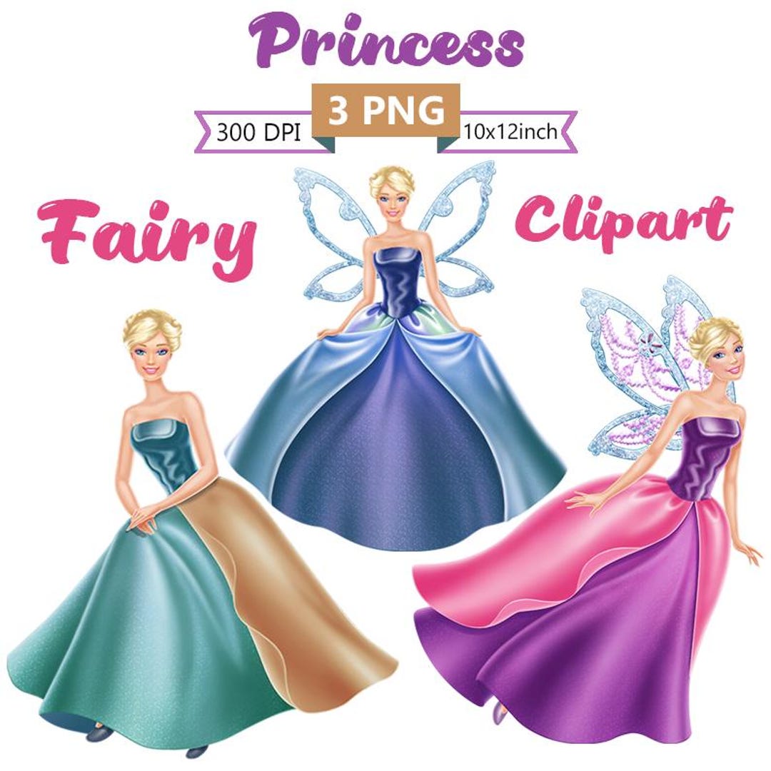 Princess Fairy Clipart PNG | 3 Elegant Fantasy Girls in Gowns | Digital ...