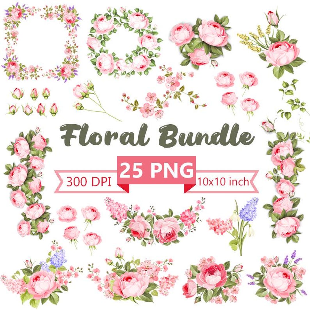 Vintage Floral Clipart Bundle - Pngs - 300 DPI - Etsy