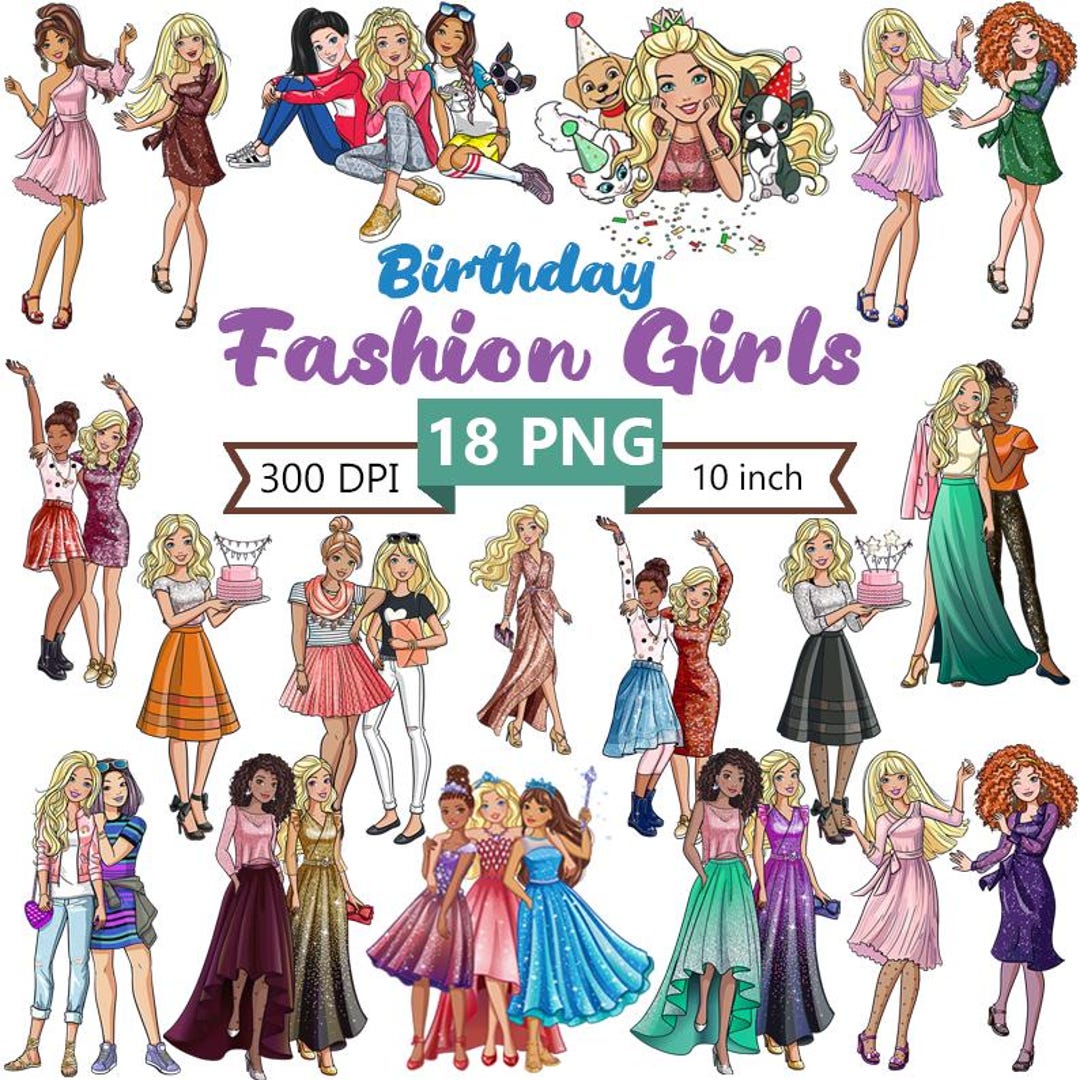 Fashion Girls Clipart Bundle: Stylish Friends PNG Illustrations ...