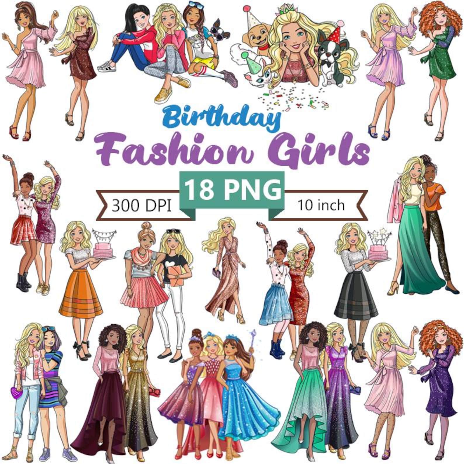Fashion Girls Clipart Bundle: Stylish Friends PNG Illustrations ...