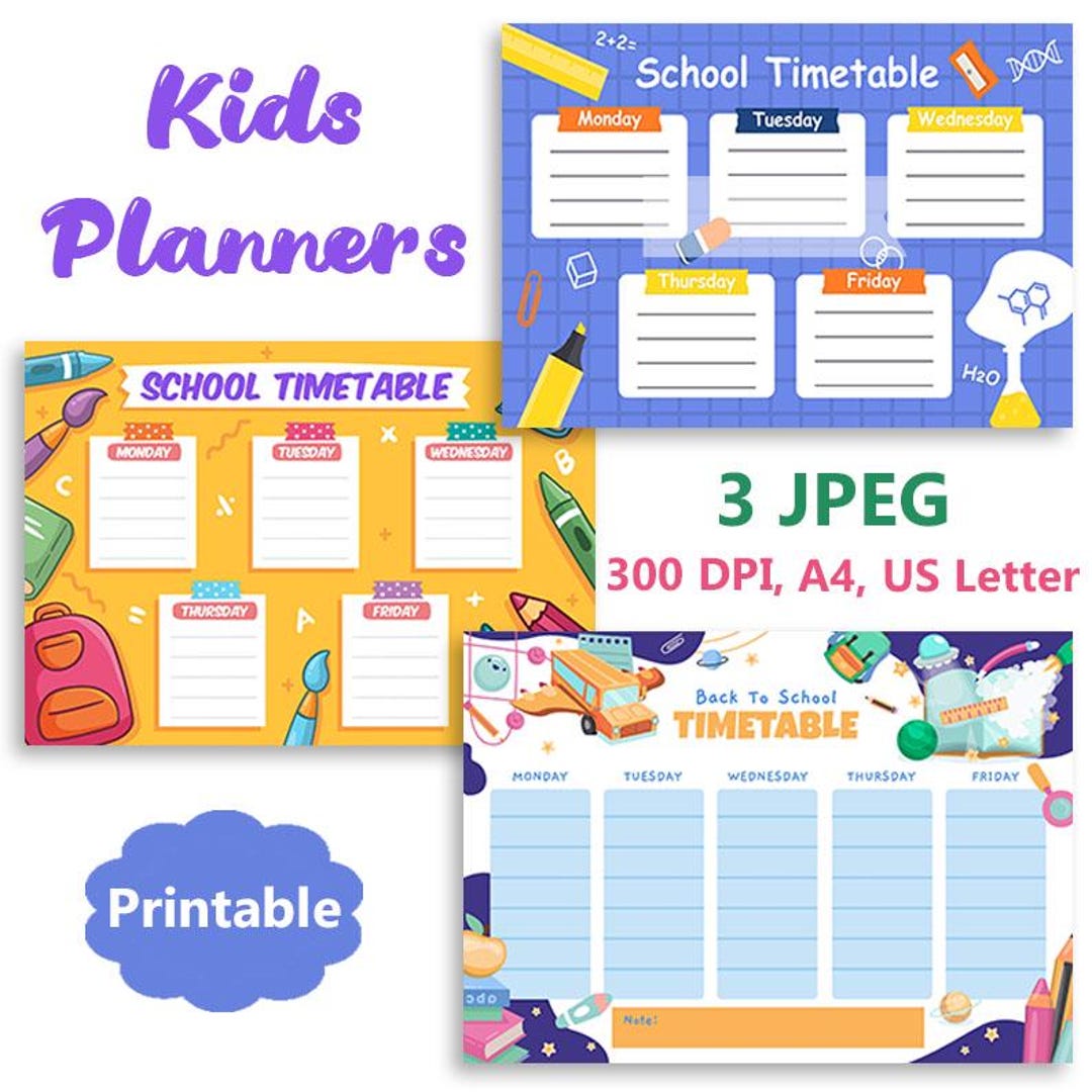Kids Printable School Timetable | Back to School Weekly Planner | A4 ...