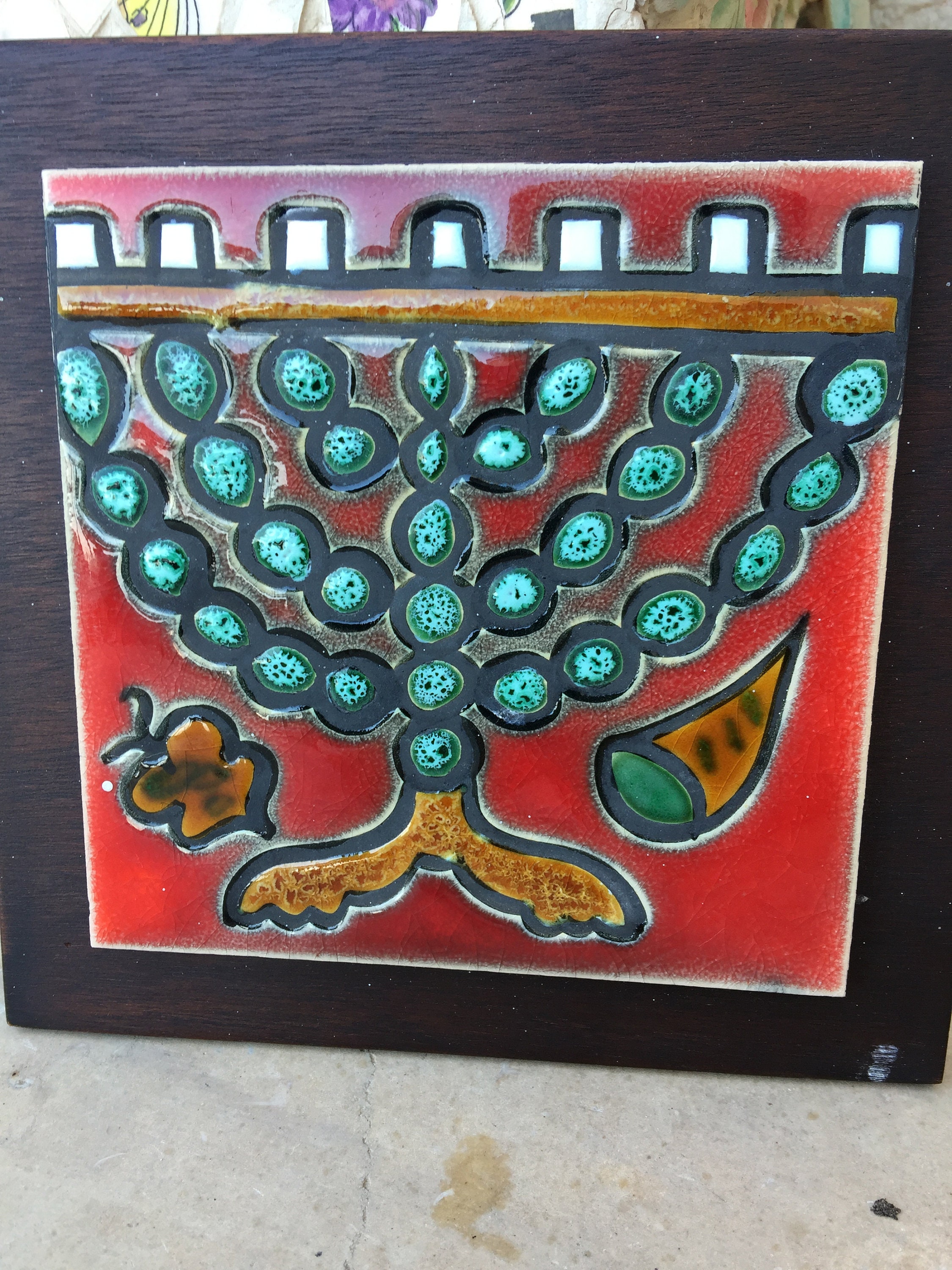 Menorah Ceramic Tile Made in Israel Hand Painted Tile on Wood - Etsy