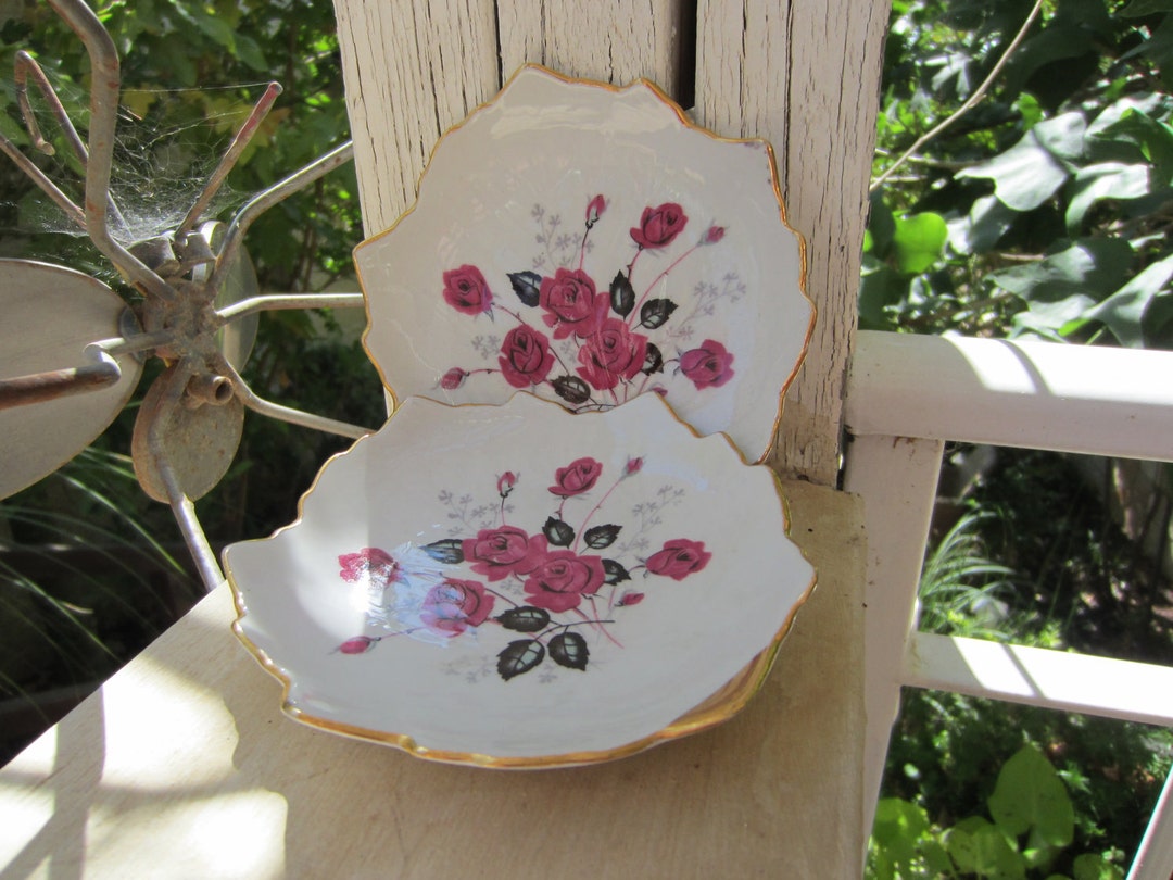 Two Ceramic Red Rose Dishes - Etsy