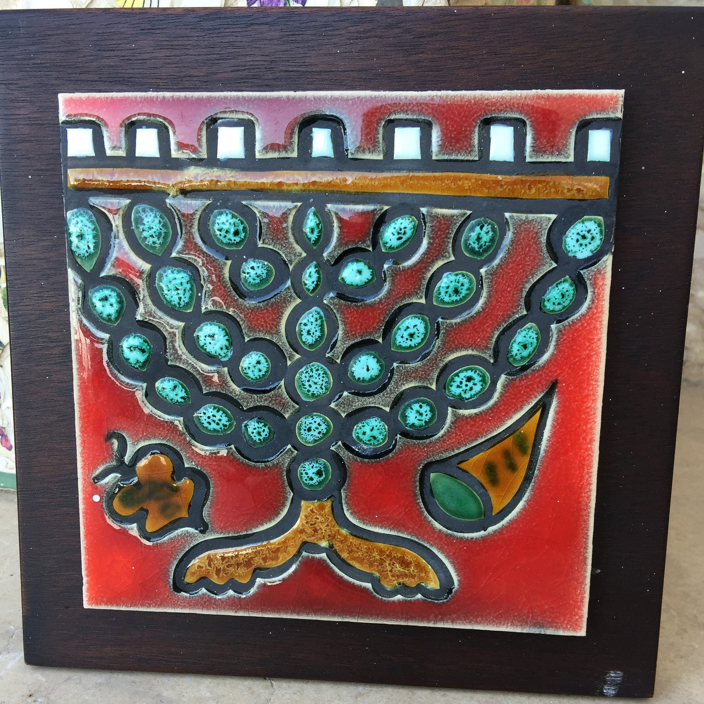 Menorah Ceramic Tile Made in Israel Hand Painted Tile on Wood - Etsy