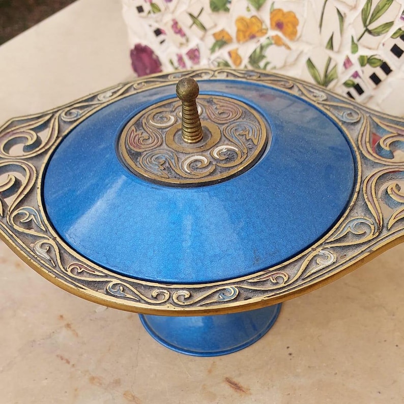 Vintage Israeli Enamel Bowl With Lid, Brass Judaica Decor - Etsy Israel