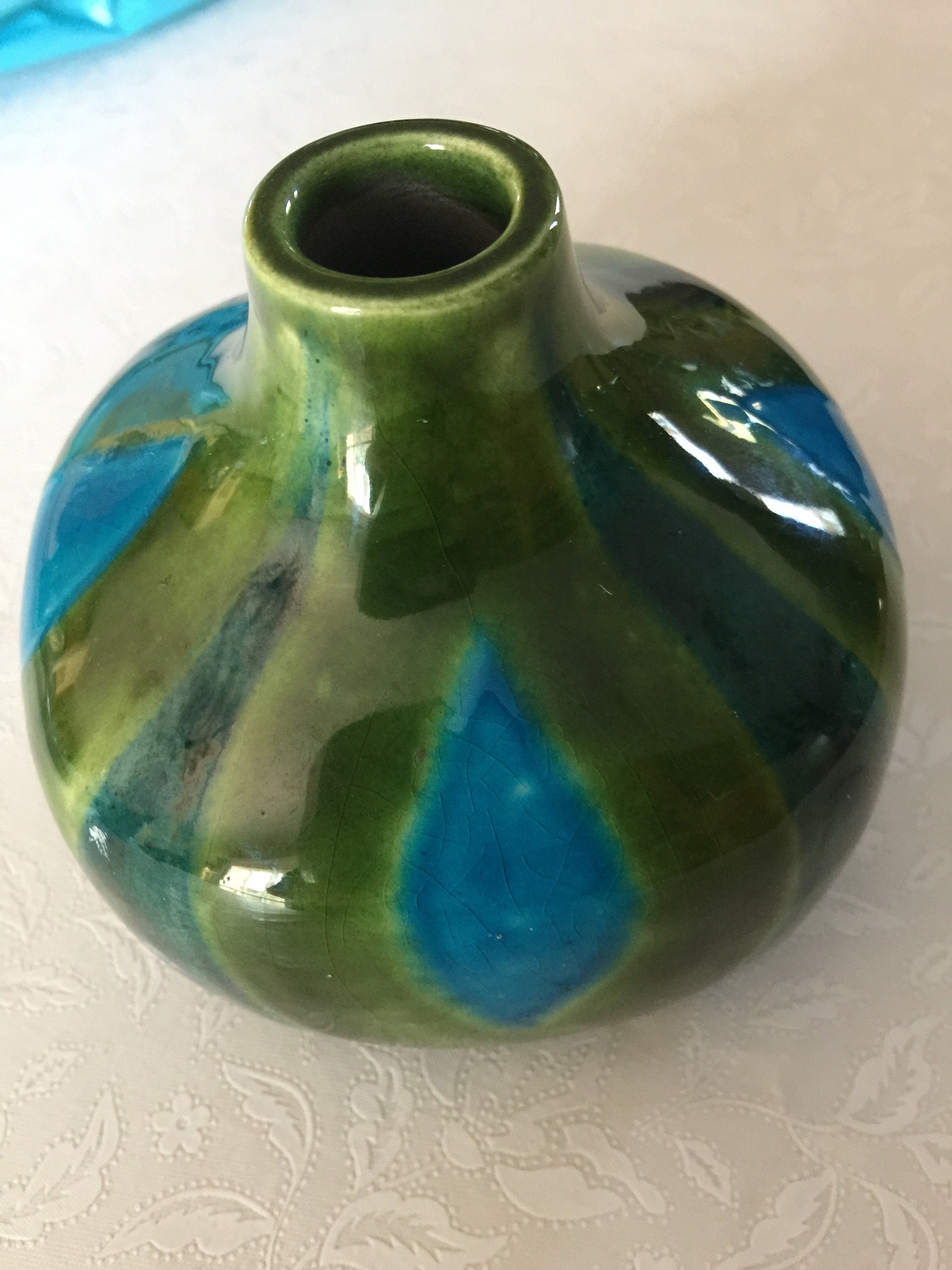 Modern Mid Century Ceramic Vase Avraham Gofer Vintage Blue and Green ...