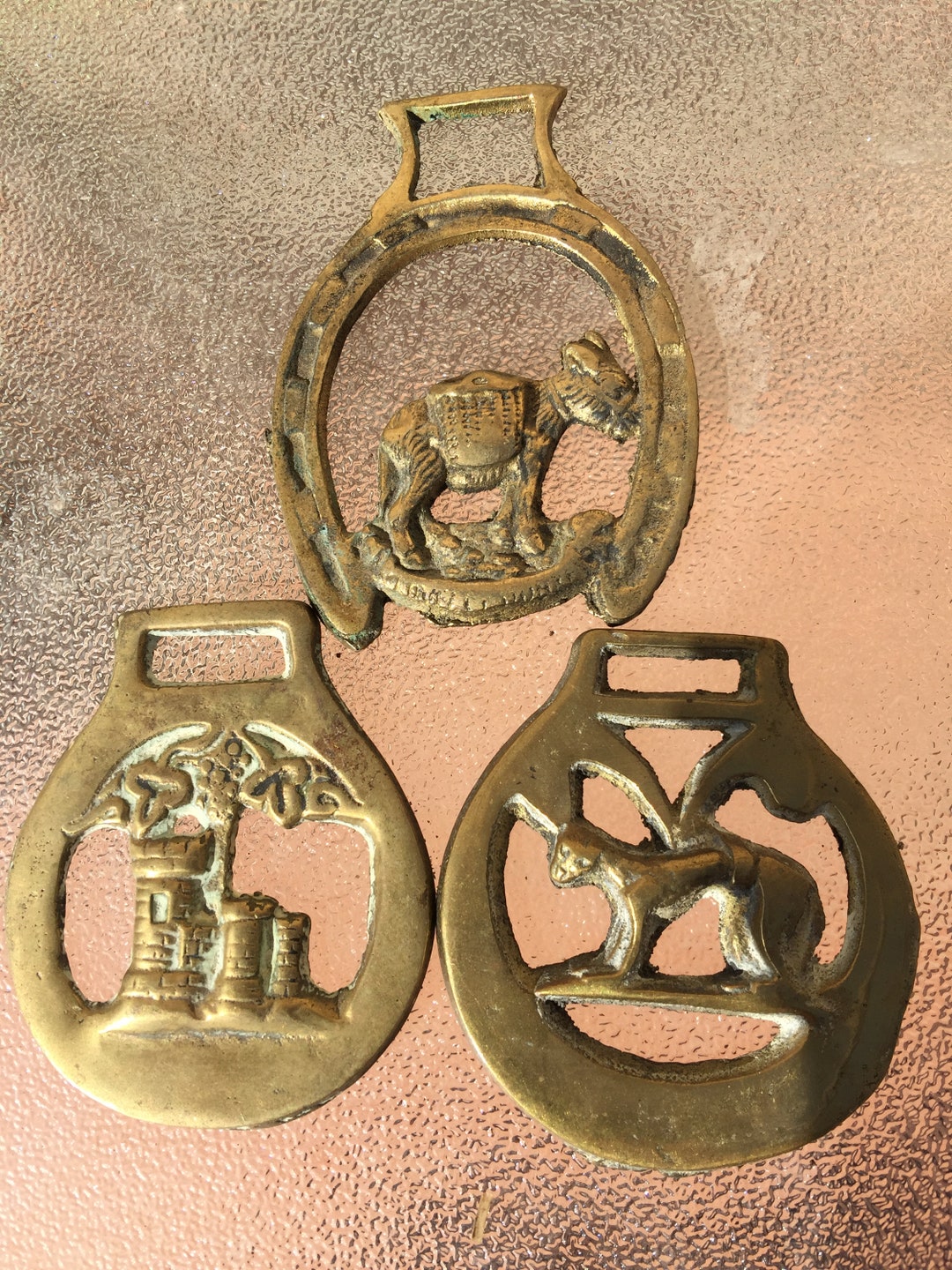 3 Horse Brass Designs: Donkey, Castle and a Horse Vintage Collectibles ...