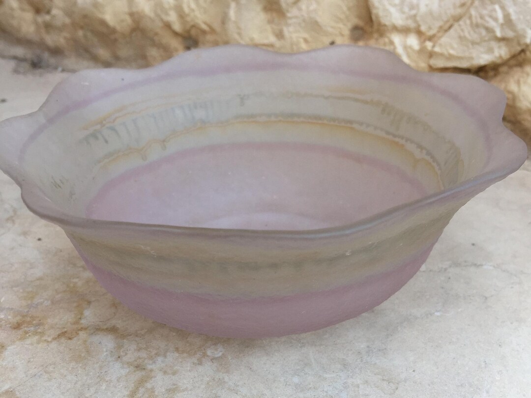 Vintage Israeli Glass Bowl, Hand-painted Frosted Art, 1960s - Etsy