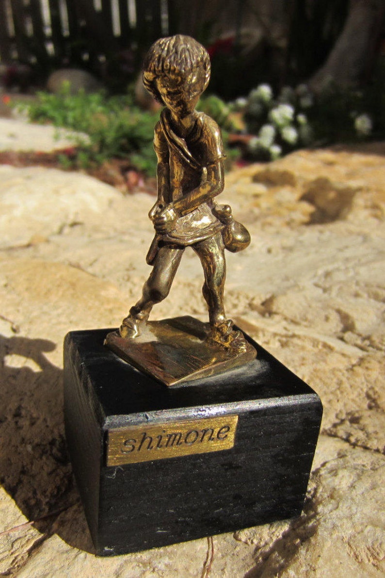 Brass Biblical Figure Of David With His Sling Shot One Of A Kind Made By Israeli Artist Etsy