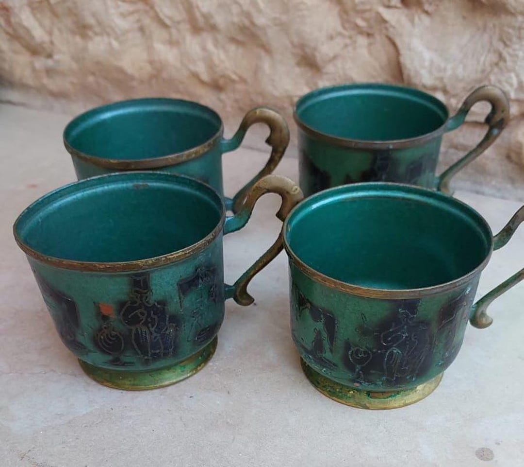 Vintage Israeli Enamel Tea Cups, Hand-painted Judaica, 1950s Set - Etsy
