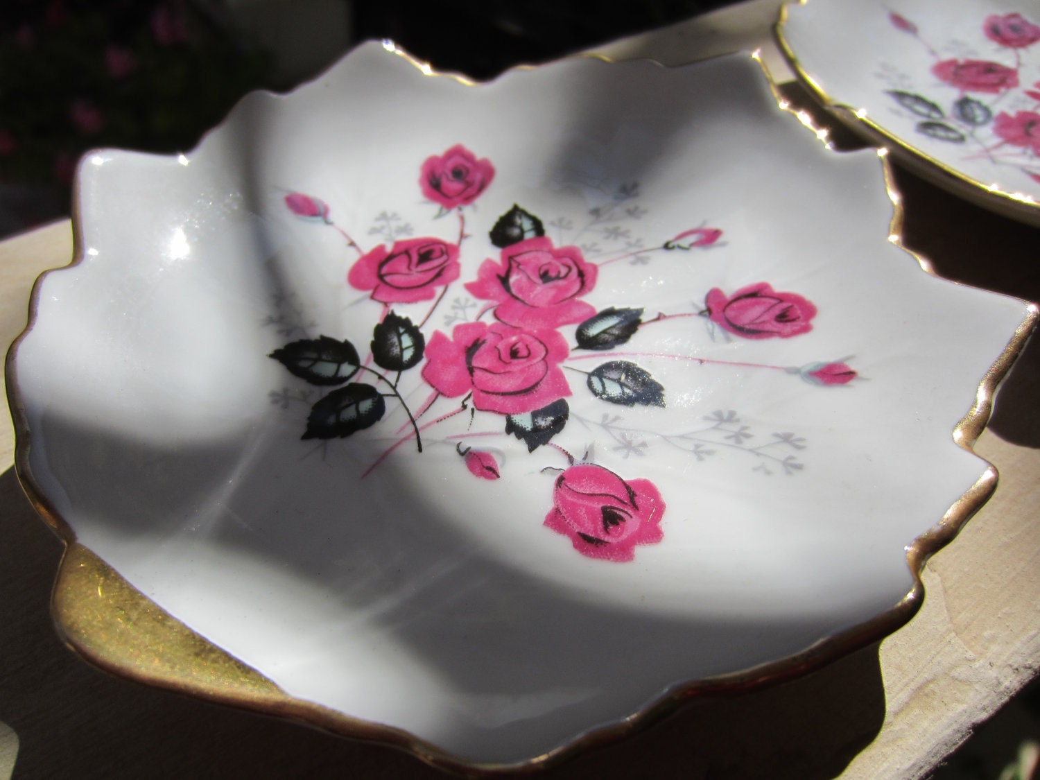 Two Ceramic Red Rose Dishes - Etsy