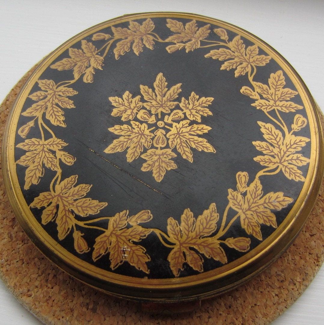 Mascot Compact Vintage With Black and Gold Enamel Design Make - Etsy