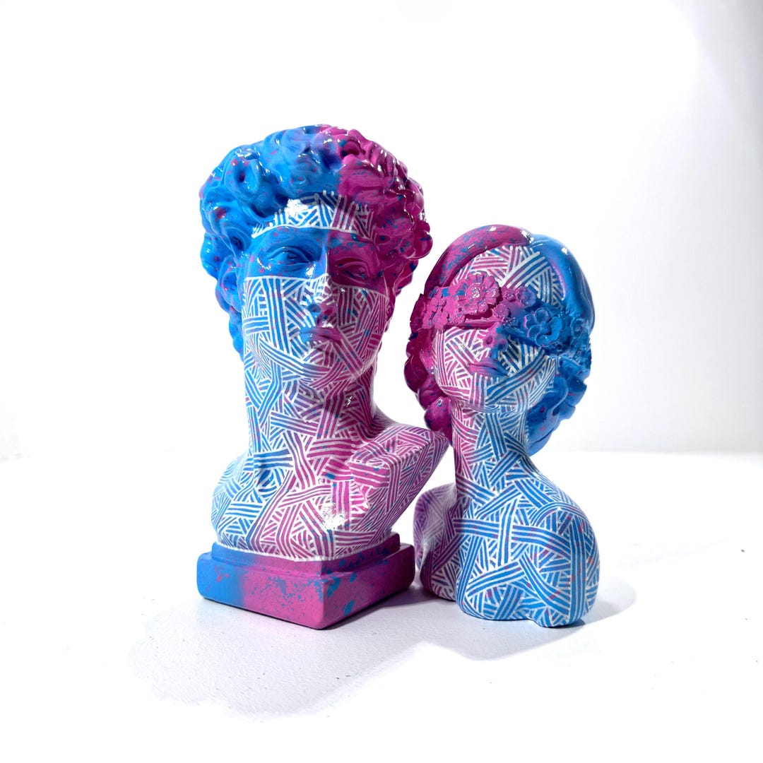 Electric Lovers Duo: Hand-painted Contemporary Pop Art Statues in Rose ...