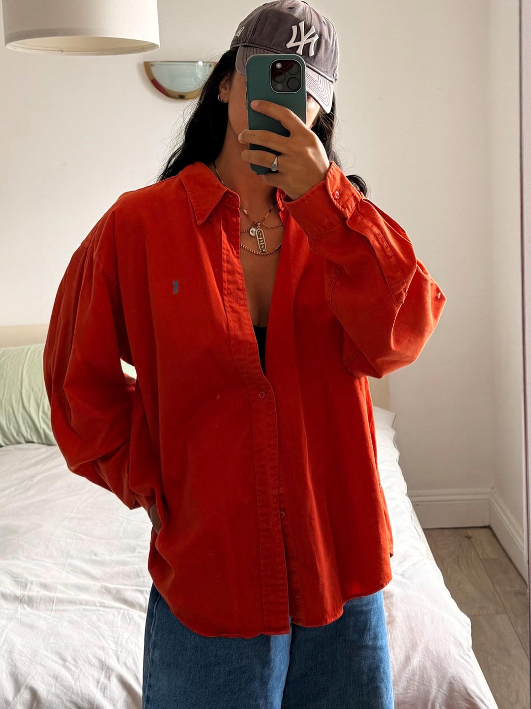 YSL Yves Saint Laurent Vintage Oversized Orange Shirt – Button Down ...