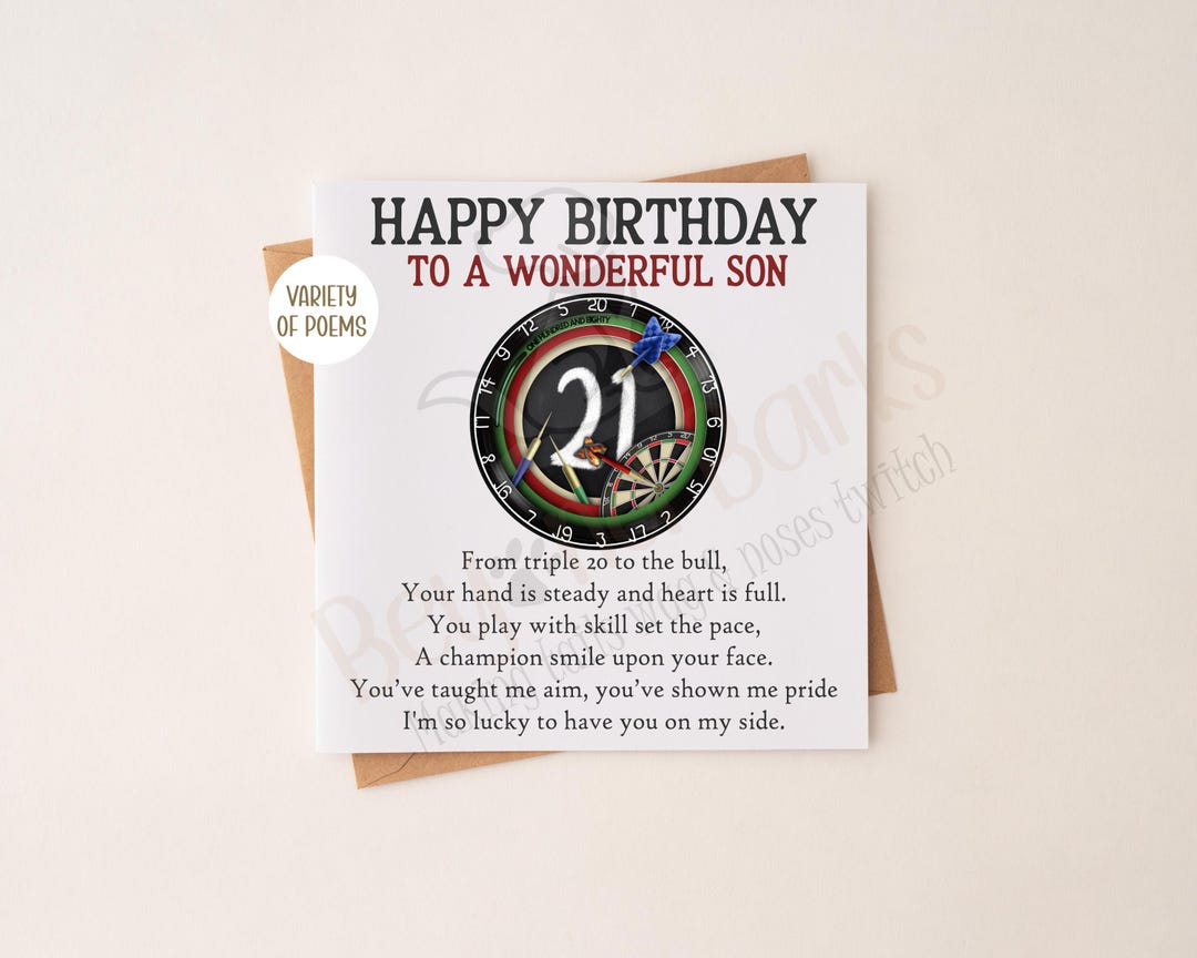 Happy Birthday Darts Card, Dad, Son Card, Darts Player Poems ...