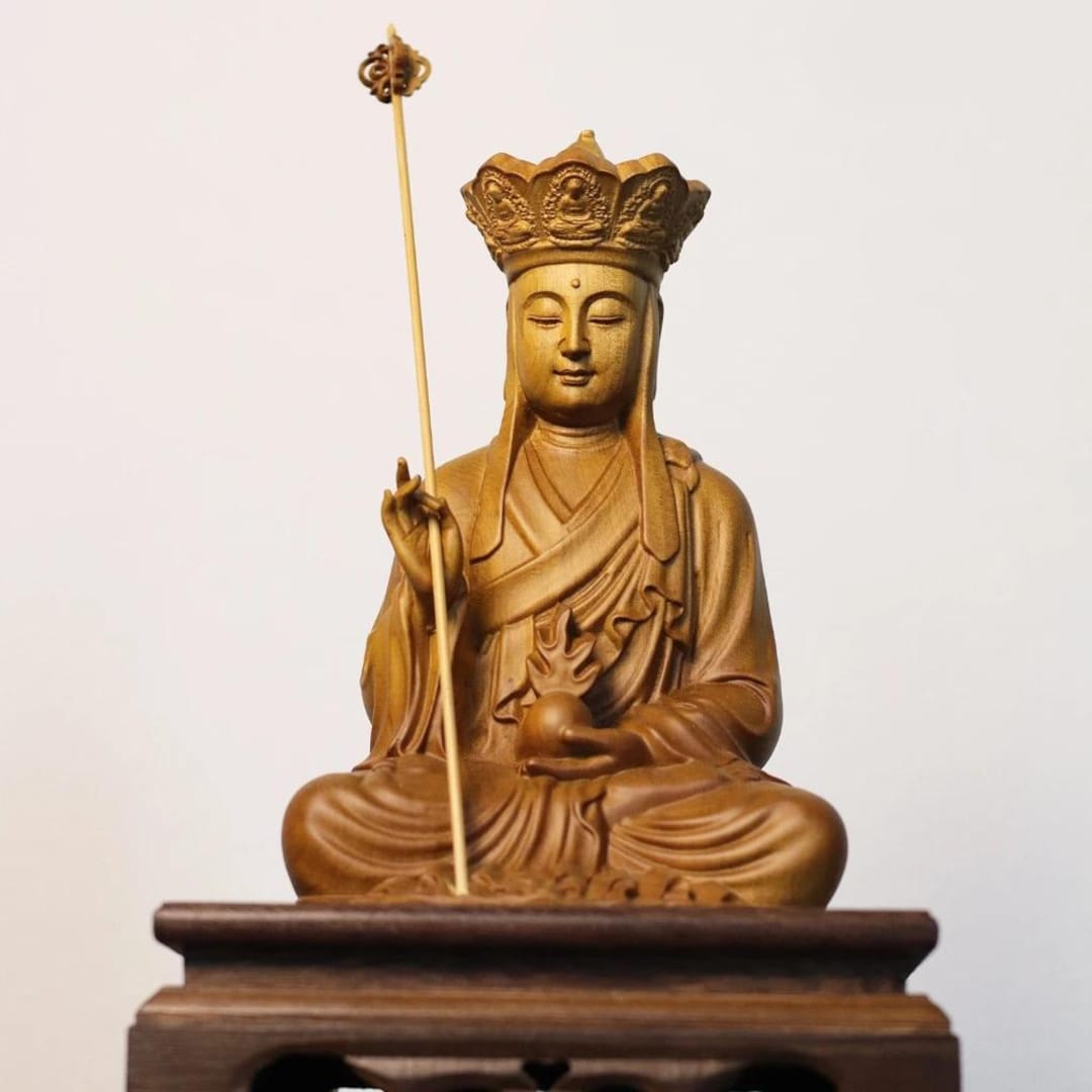 Wooden Sitting Ksitigarbha Bodhisattva Statue, Dizang Statue Feng Shui ...