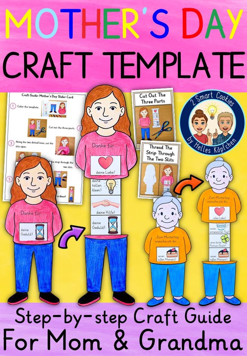 Mother’s Day Sliding Craft Printable, Pull Tab Card for Mom Grandma ...