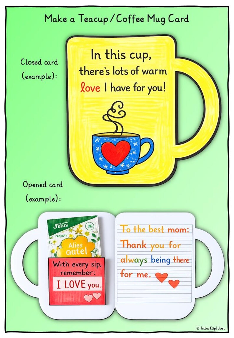 Mother's Day Valentine's Day Tea Cup Card Craft Printable, Gift for Mom ...