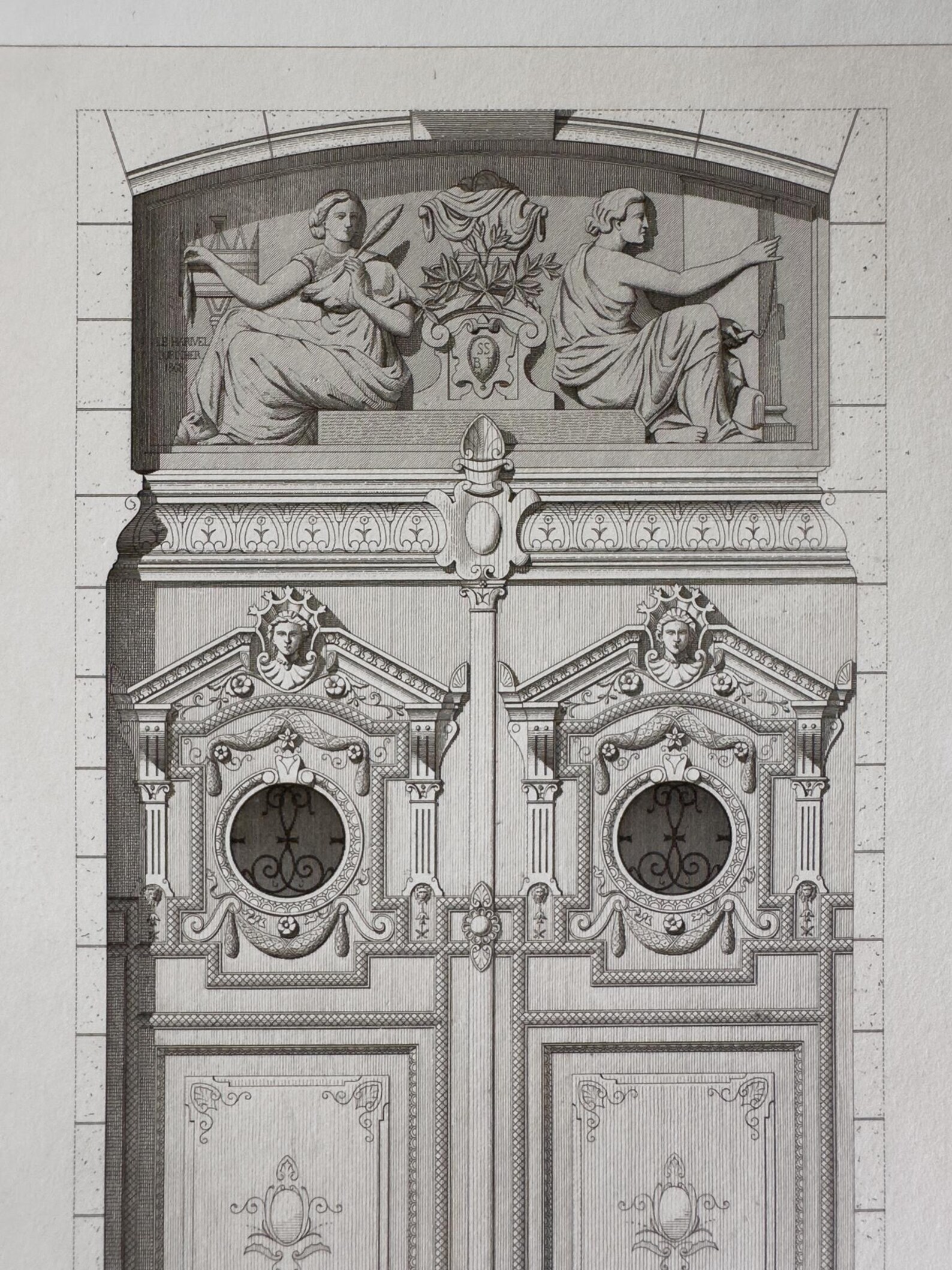 Antique Paris Haussmann Building Double Doors Engraving – 1877 ...