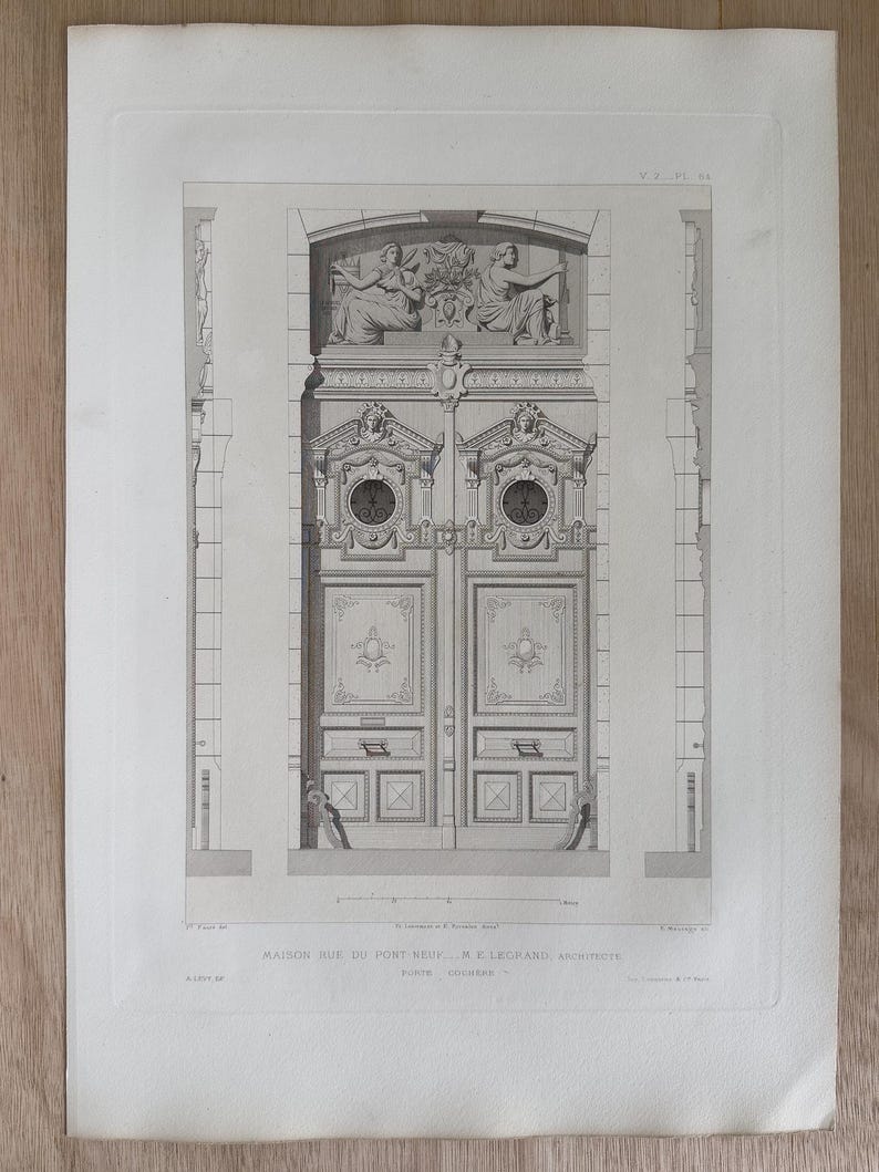 Antique Paris Haussmann Building Double Doors Engraving – 1877 ...