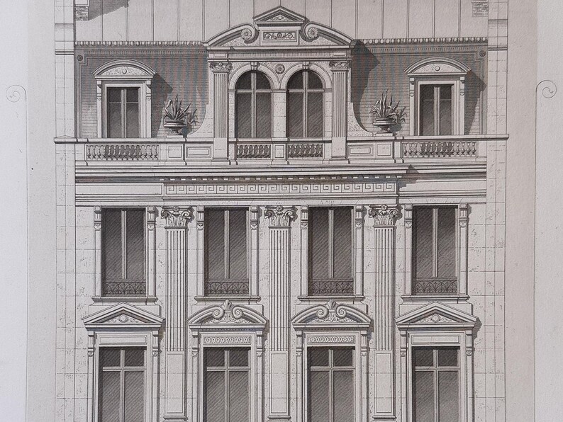 Antique 19th Century Engraving - Architectural Drawing of a Haussmann ...