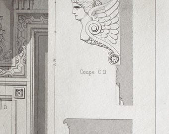 1877 - Large Original Architectural Copper Engraving - Elevation and ...