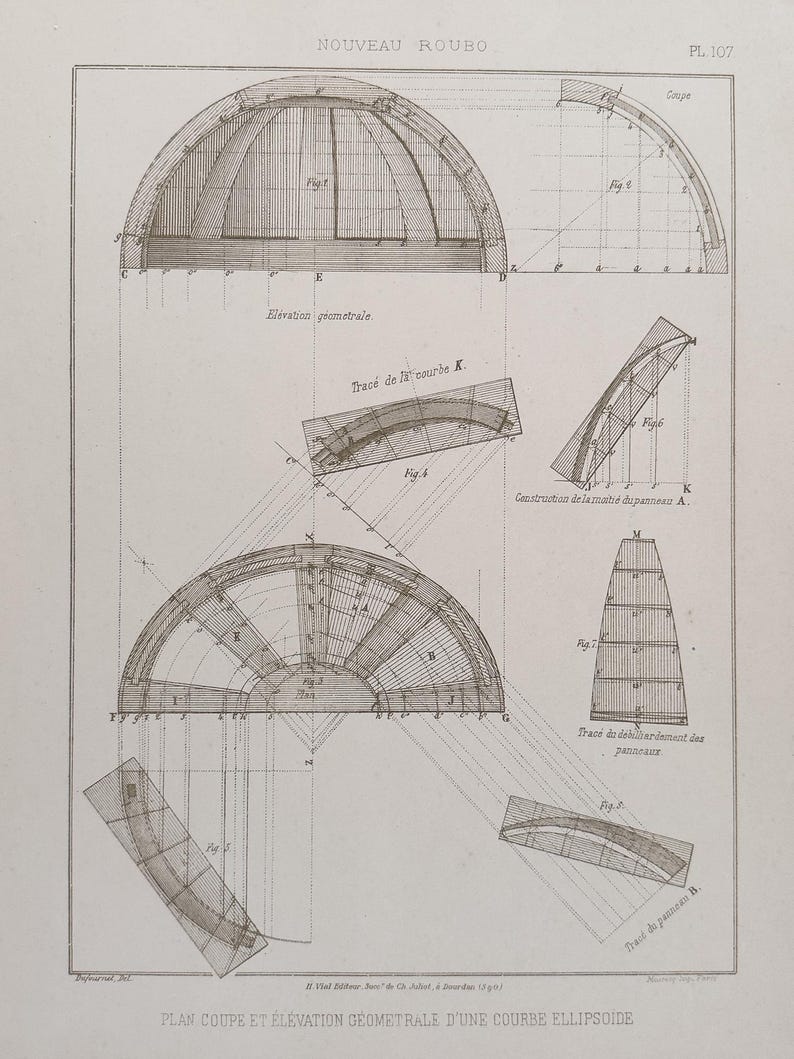 1900 - Original Lithograph of Timber Dome Construction – Original ...
