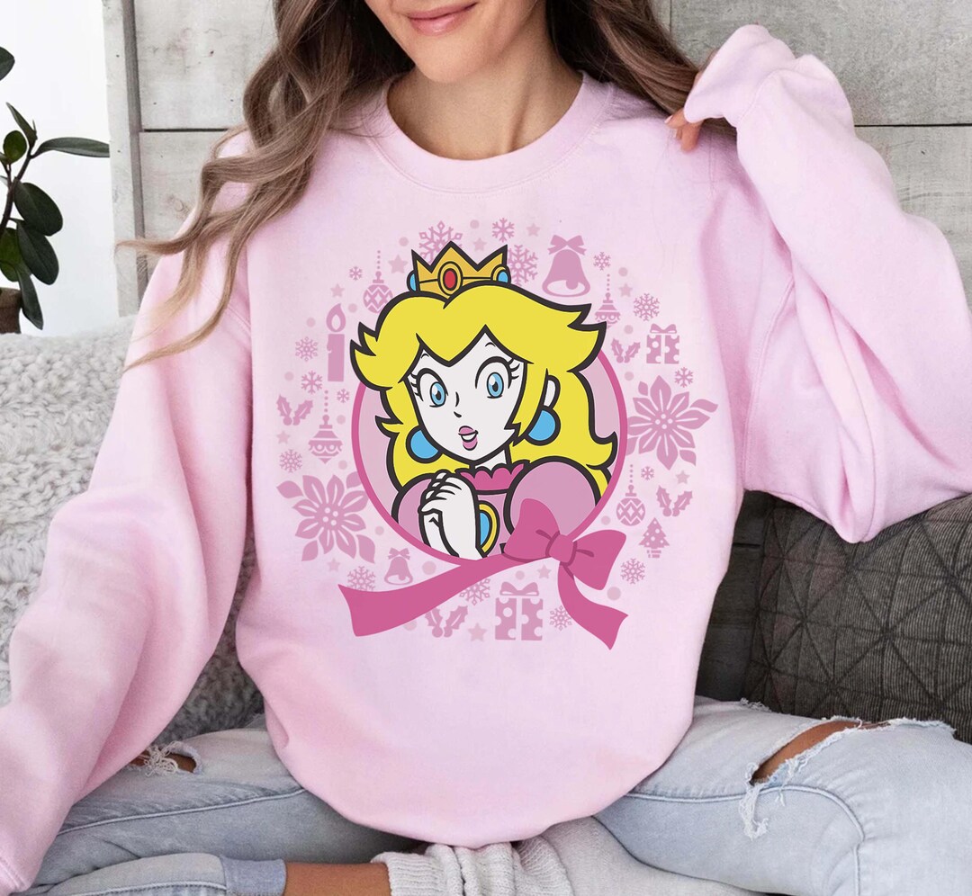 Retro Super Mario Christmas Princess Peach Pink Wreath T-shirt, Mario ...