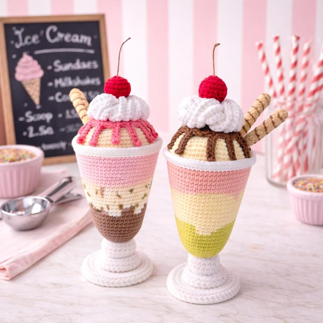 Ice Cream Crochet Pattern, Amigurumi Ice Cream Cone, DIY Play Food Gift ...