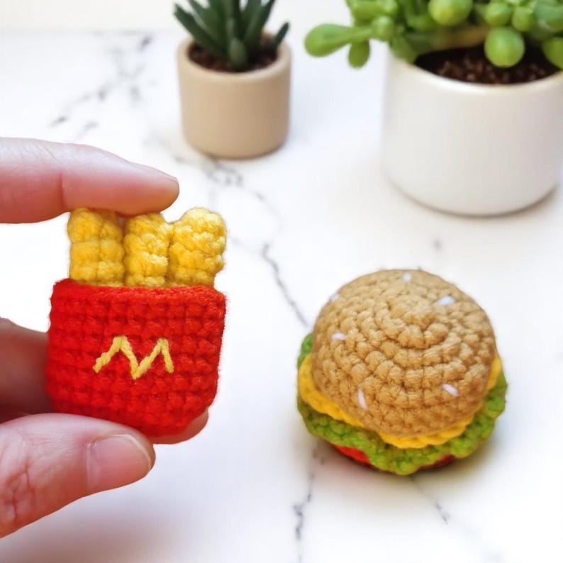 Hamburger Crochet Pattern, Cheeseburger Crochet Pattern, Amigurumi Fast Food Toy, Fries & Burger ...