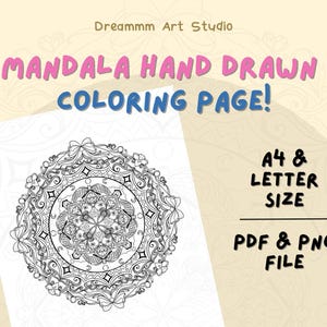 Printable Mandala Hand Drawn Coloring Page | Mindful Art for Relaxation ...