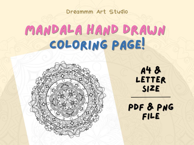 Printable Mandala Hand Drawn Coloring Page | Mindful Art for Relaxation ...