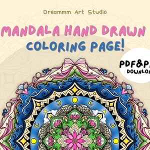Printable Mandala Hand Drawn Coloring Page | Mindful Art for Relaxation ...