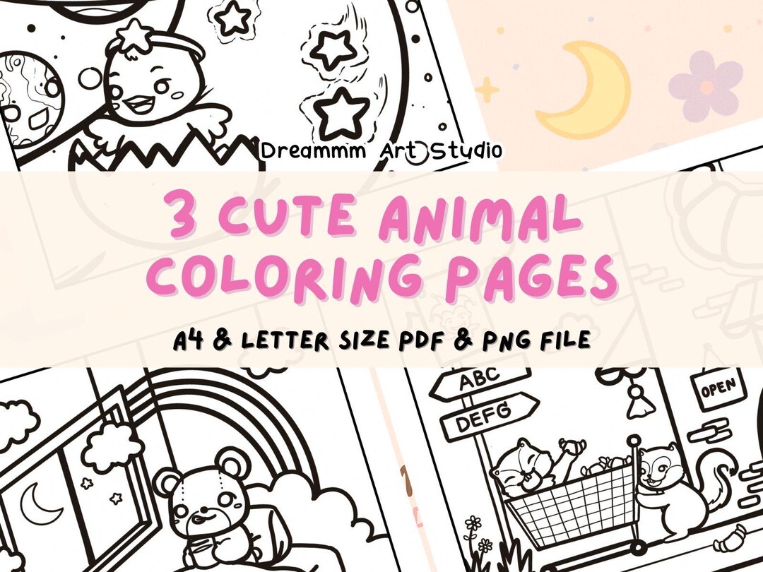 Cute Animal Daily Life Coloring Pages | Set of 3 Printable Coloring ...