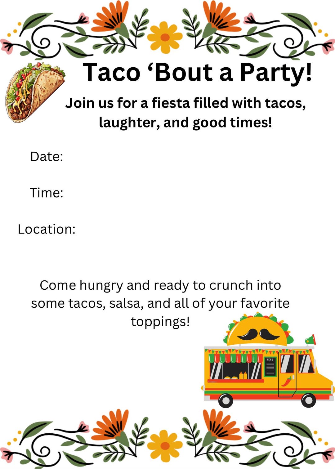 Custom Taco Tuesday Invitation- Digital Download, Editable Template for ...