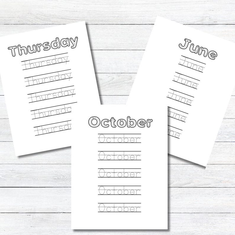 Printable Days of the Week and Months of the Year Tracing Worksheets ...