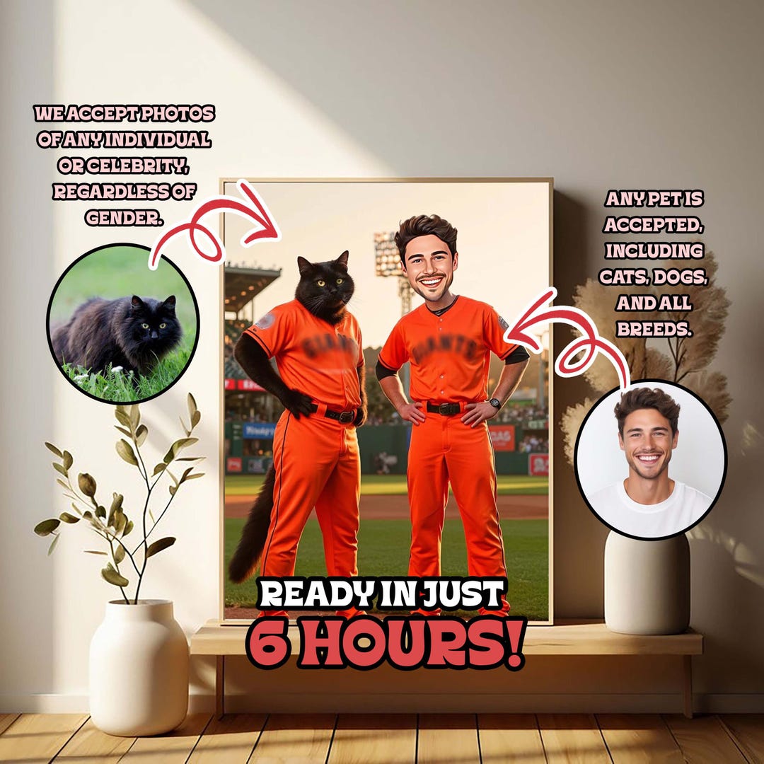 Custom Father’s Day Portrait – Man and Pet in Matching Black and Orange ...