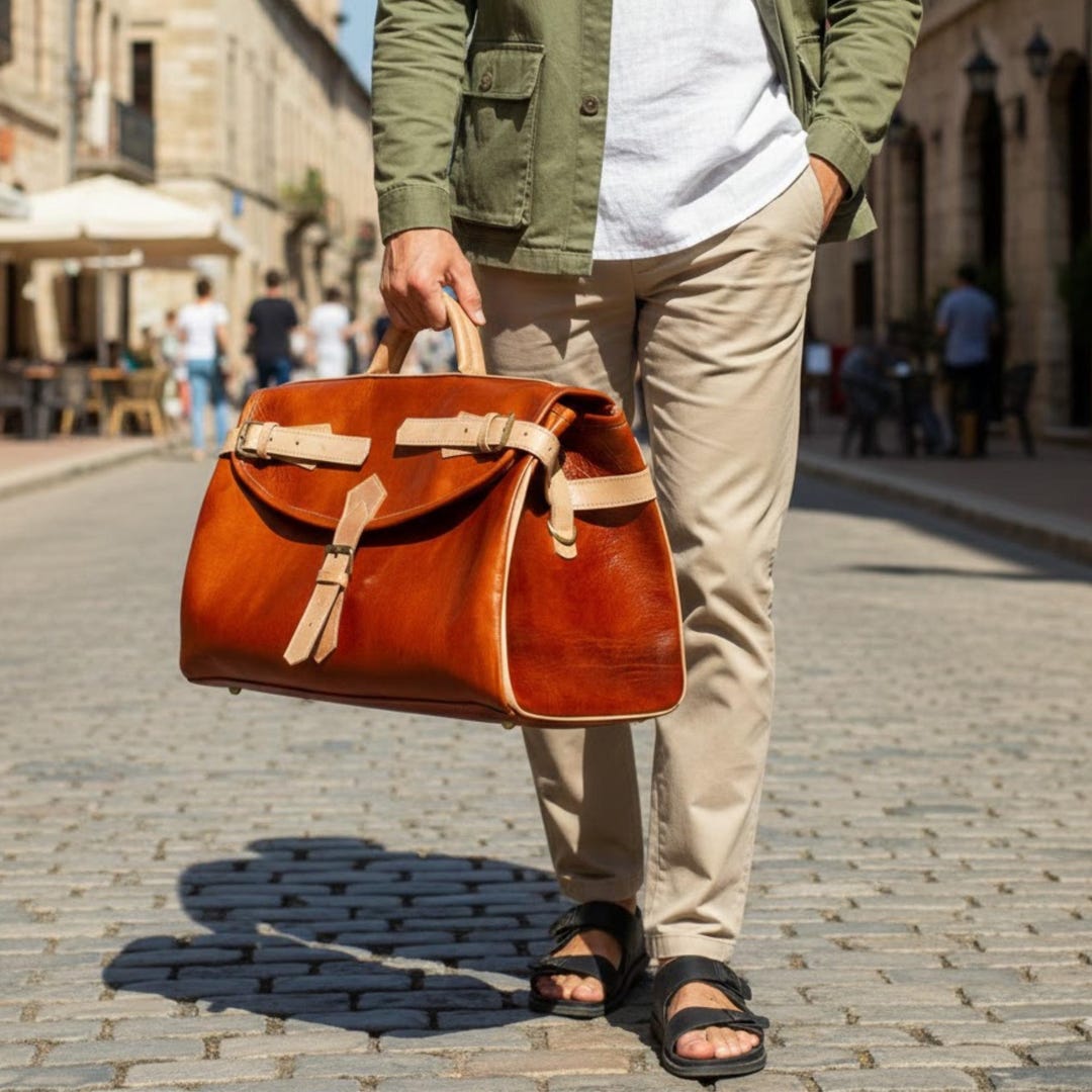 Morrocan Leather Travel Bag, Handmade Leather Doctor Bag, Traditional ...