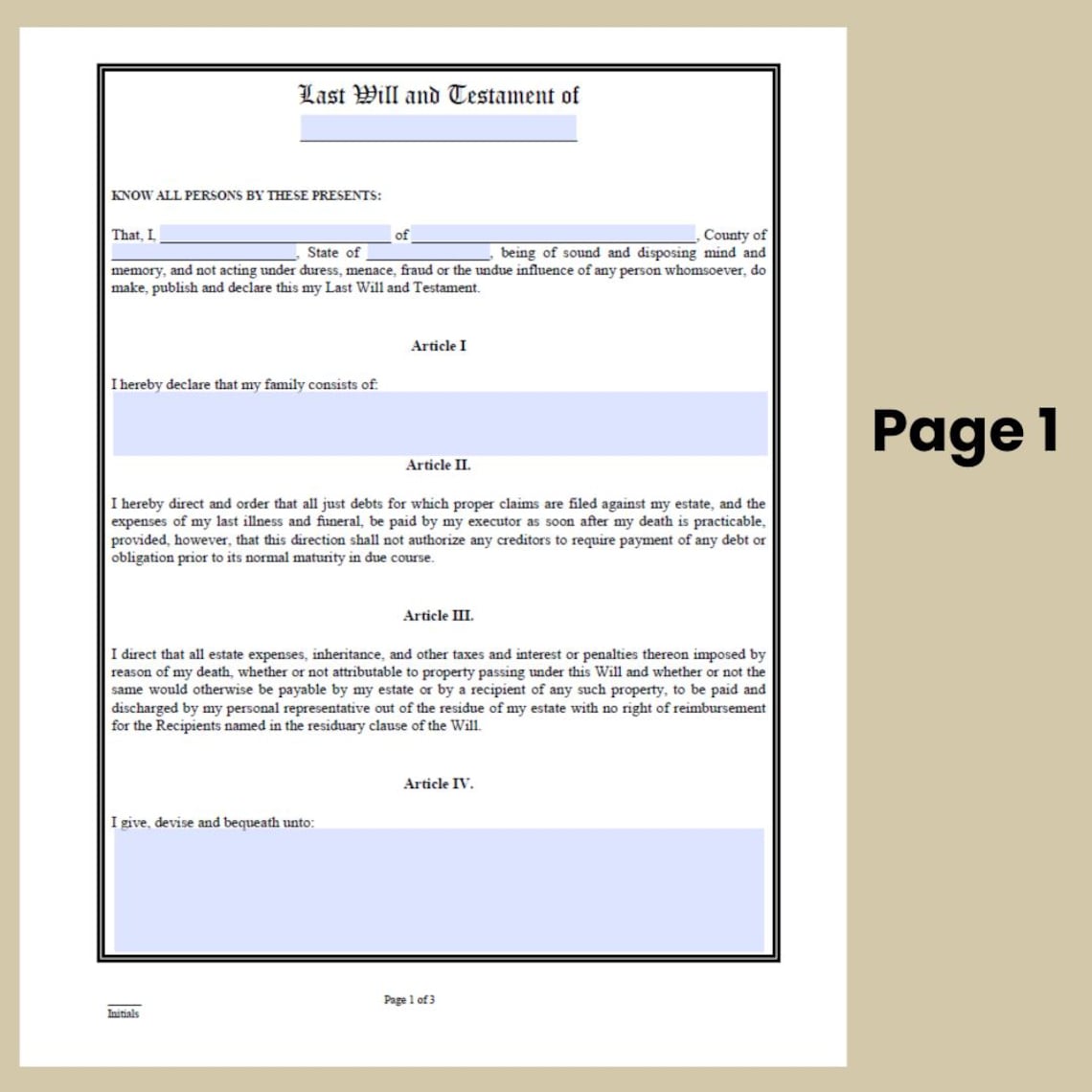 Editable Last Will and Testament Template: Printable PDF (instant ...