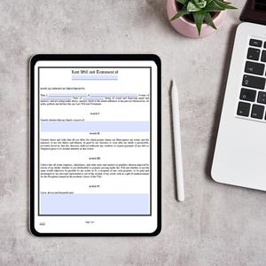 Editable Last Will and Testament Template: Printable PDF (instant ...