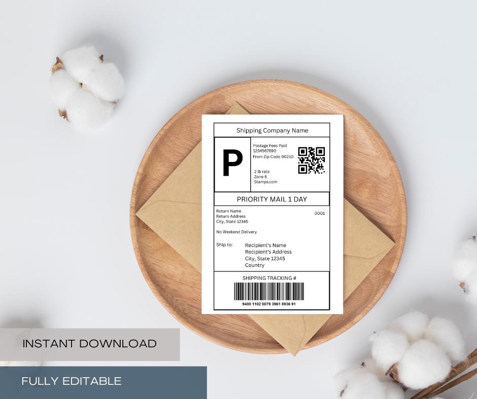 Editable Shipping Label Template: Custom Package Design (instant ...