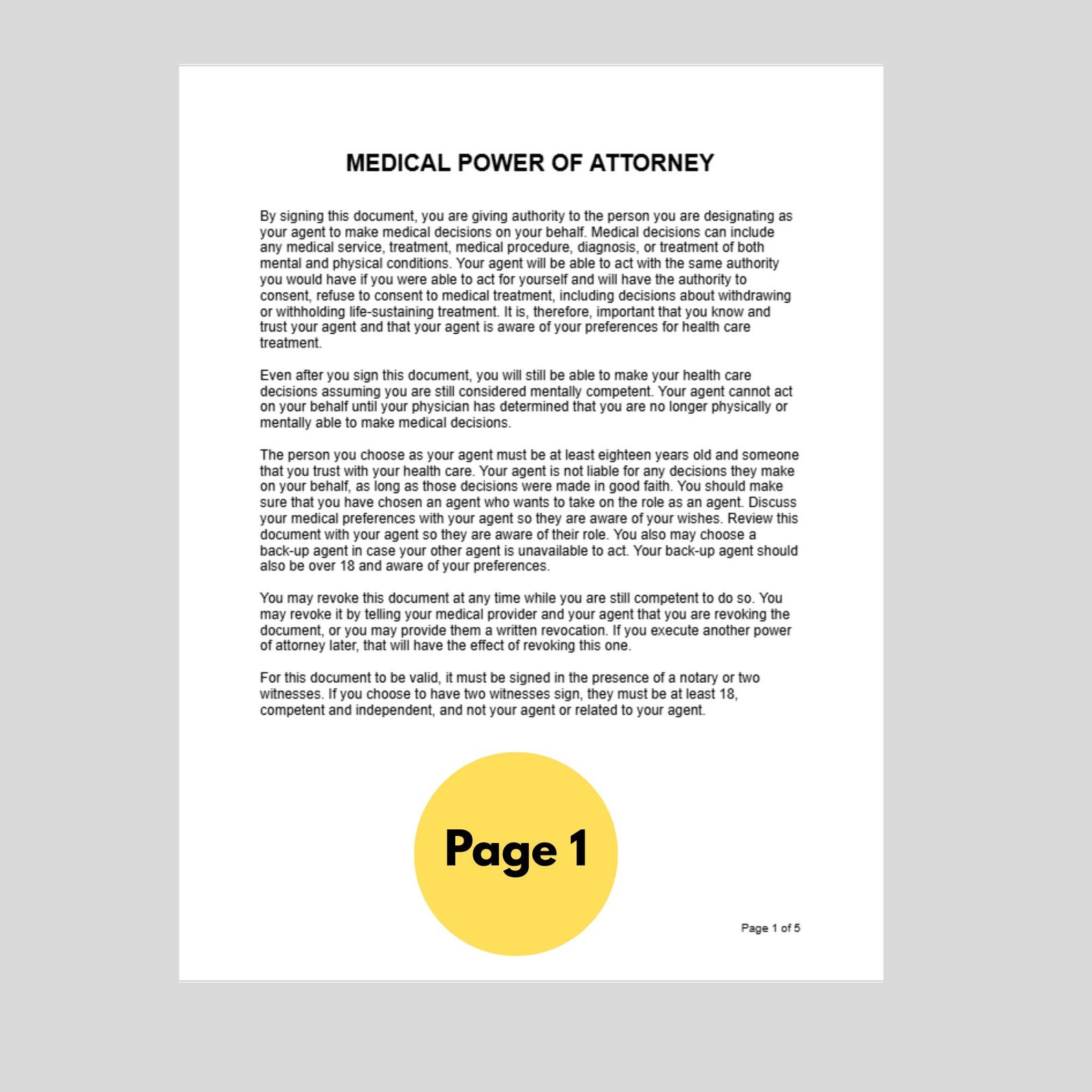 Medical Power of Attorney Template Editable, Healthcare POA Form PDF ...