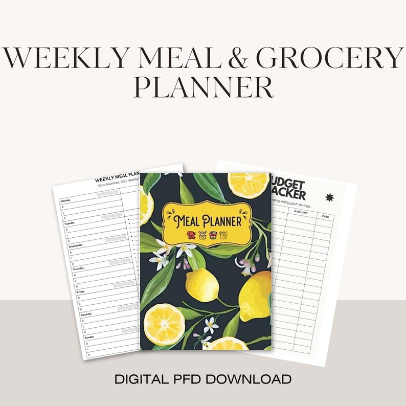 Weekly Meal Planner: Printable Food Organizer & Grocery List (digital ...