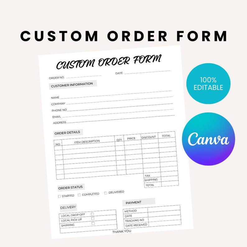 Custom Order Form Editable | Crafters Order Form Template | Etsy Shop ...