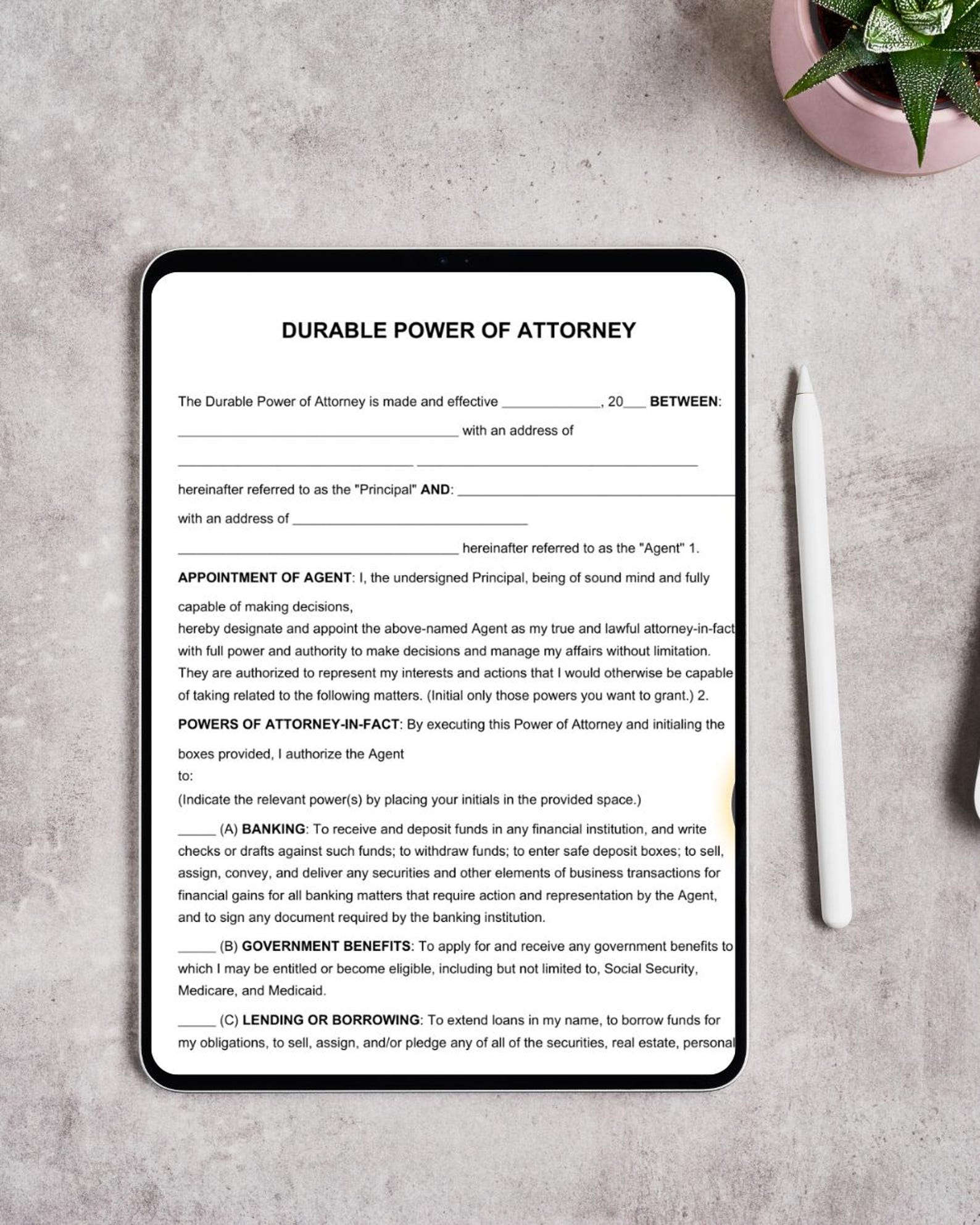 Power of Attorney Template Editable PDF Word, Durable POA Form ...
