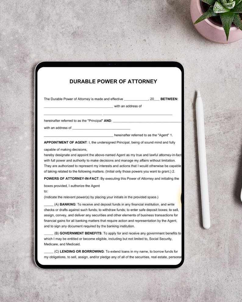 Power of Attorney Template Editable PDF Word, Durable POA Form ...
